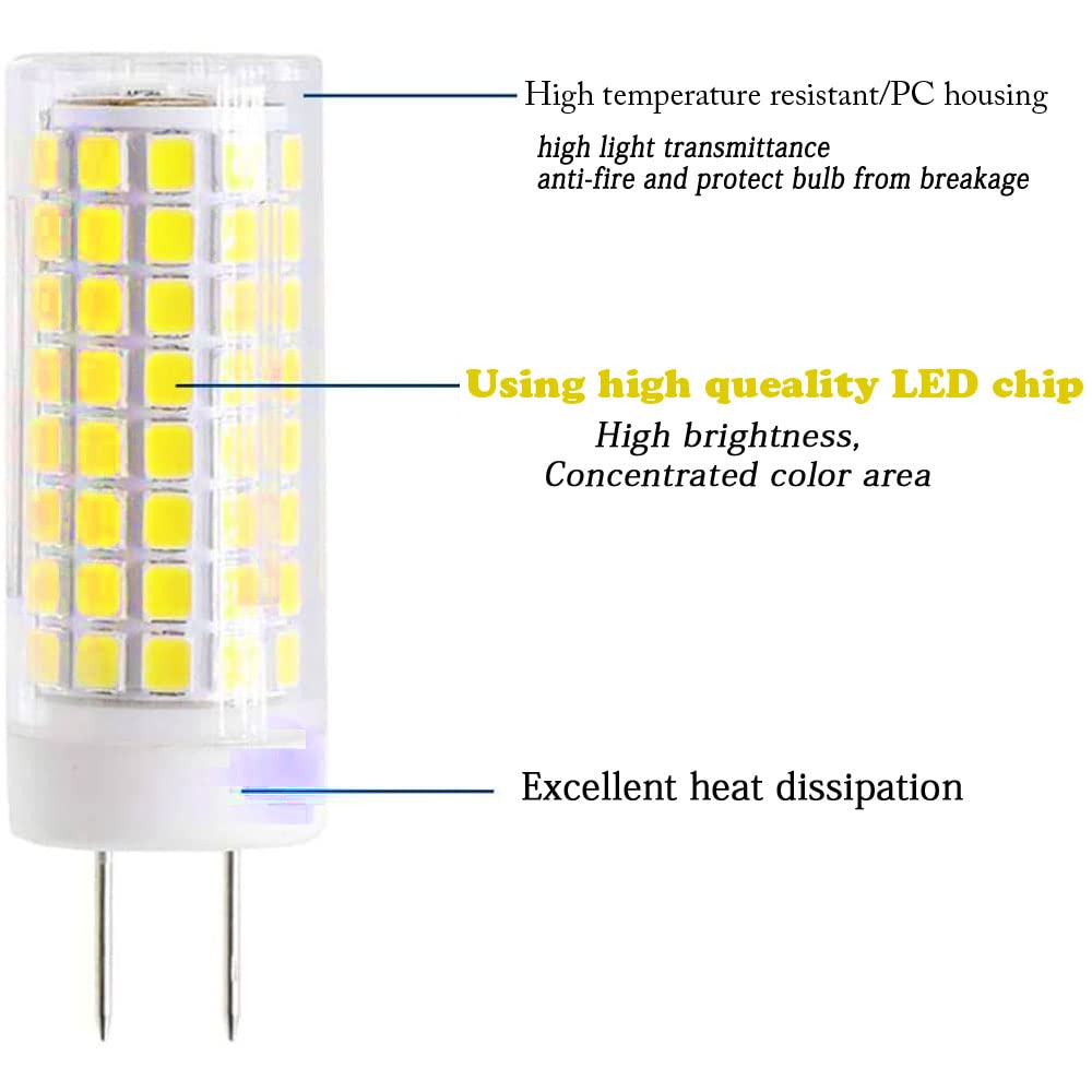 ZSCBBKJ G8 Non-Dimmable Bi-Pin Base LED Bulb,75W Halogen Bulb Replacement,Daylight White 6000K,8W,AC 110V,750LM(4 Pack