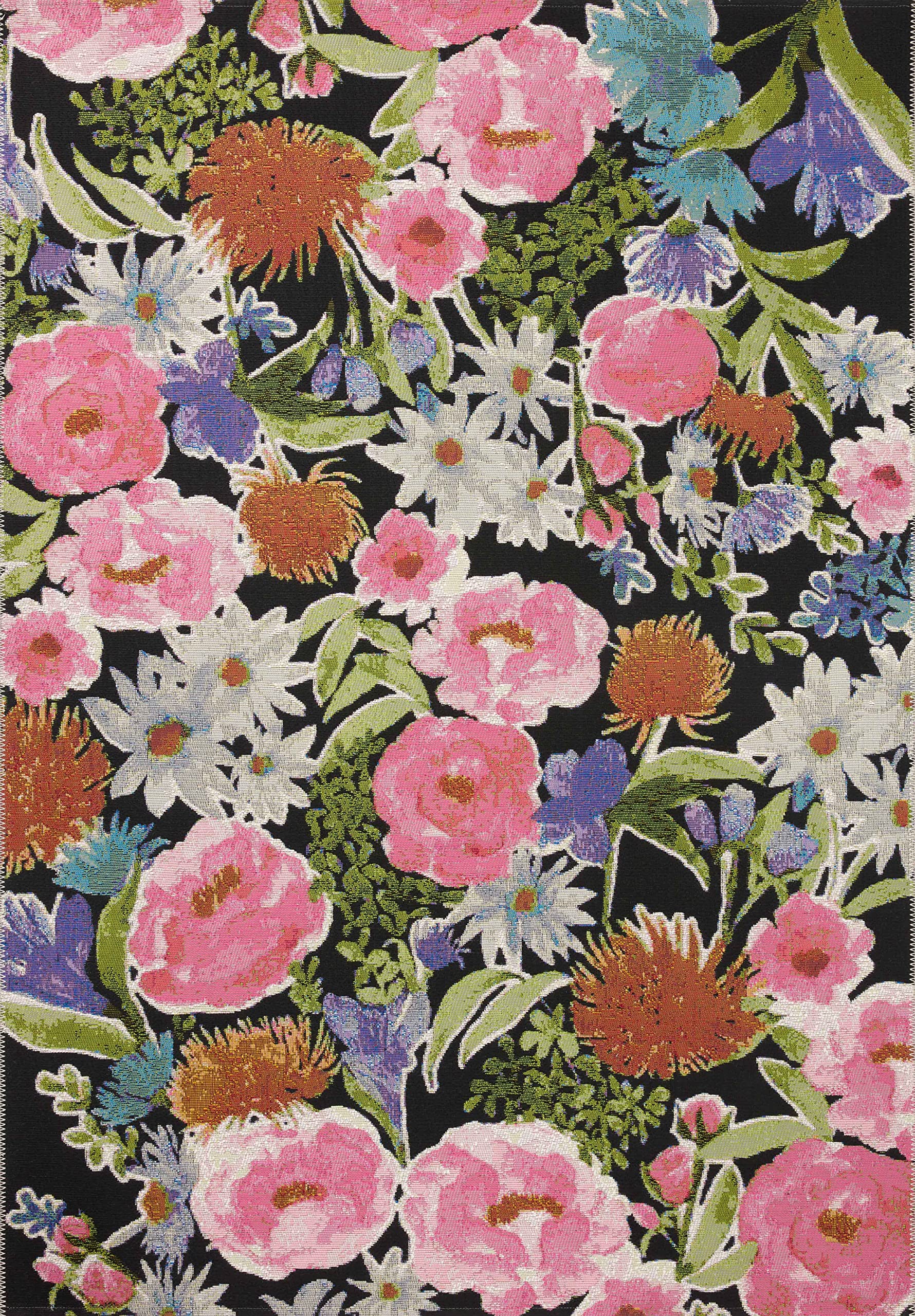 Loloi II Botanical Black/Multi 3'-3" x 3'-3" Round Accent Rug