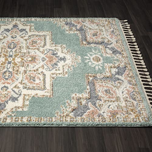 LUXE WEAVERS Southwestern Medallion Fringe Blue 8x10 Area Rug