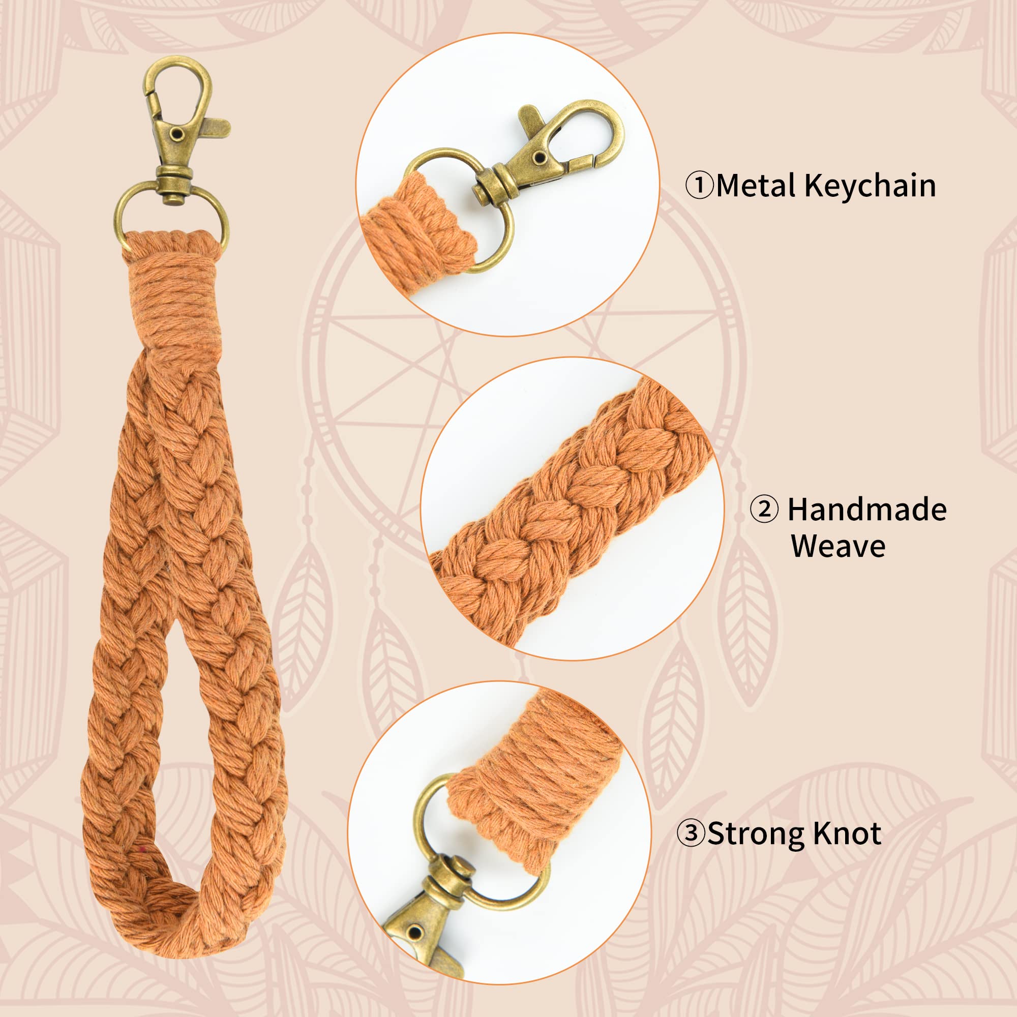 AllReal 5 Pcs Macrame Boho Keychain Soft Woven Wristlet Bracelet for Women Knotted Lanyard Keyring Holder for Wedding Bridal Gift