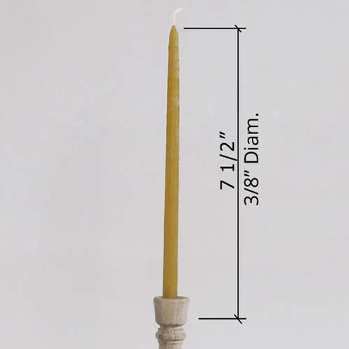 BCandle 100% Beeswax 2-hour Candles Organic Hand Made - 7 1/2 Inch Tall, 3/8 Inch Diameter (Pack of 12), Porcelain Candle Holder
