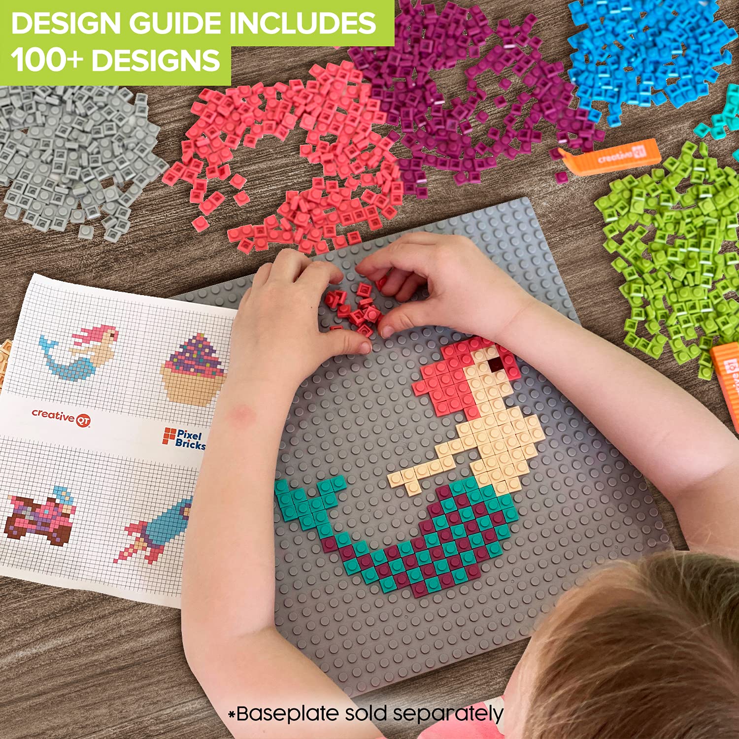 Creative QT 1600 Pieces Plate 1x1 Bricks, Pixel Mosaic Kit, 8 Colors Classic Building Bricks with 2 Quick Removal Tools, Nano Blocks Art with Design Guide, STEM Building Toy