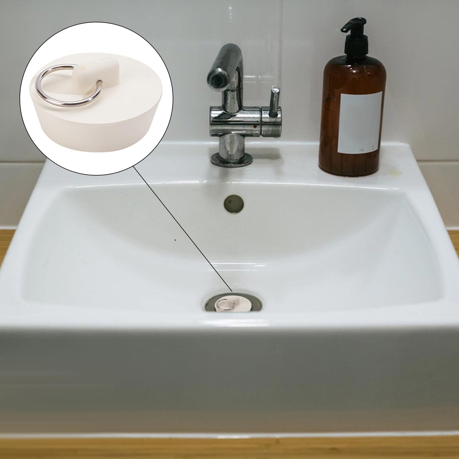 GORGECRAFT 6PCS Drain Stopper Tub Stopper Set Rubber Sink Stopper Drain Plug with Pull Ring for Bathtub Kitchen Bathroom and Laundry Sink Drain Cover Kit in 6 Different Sizes (White)