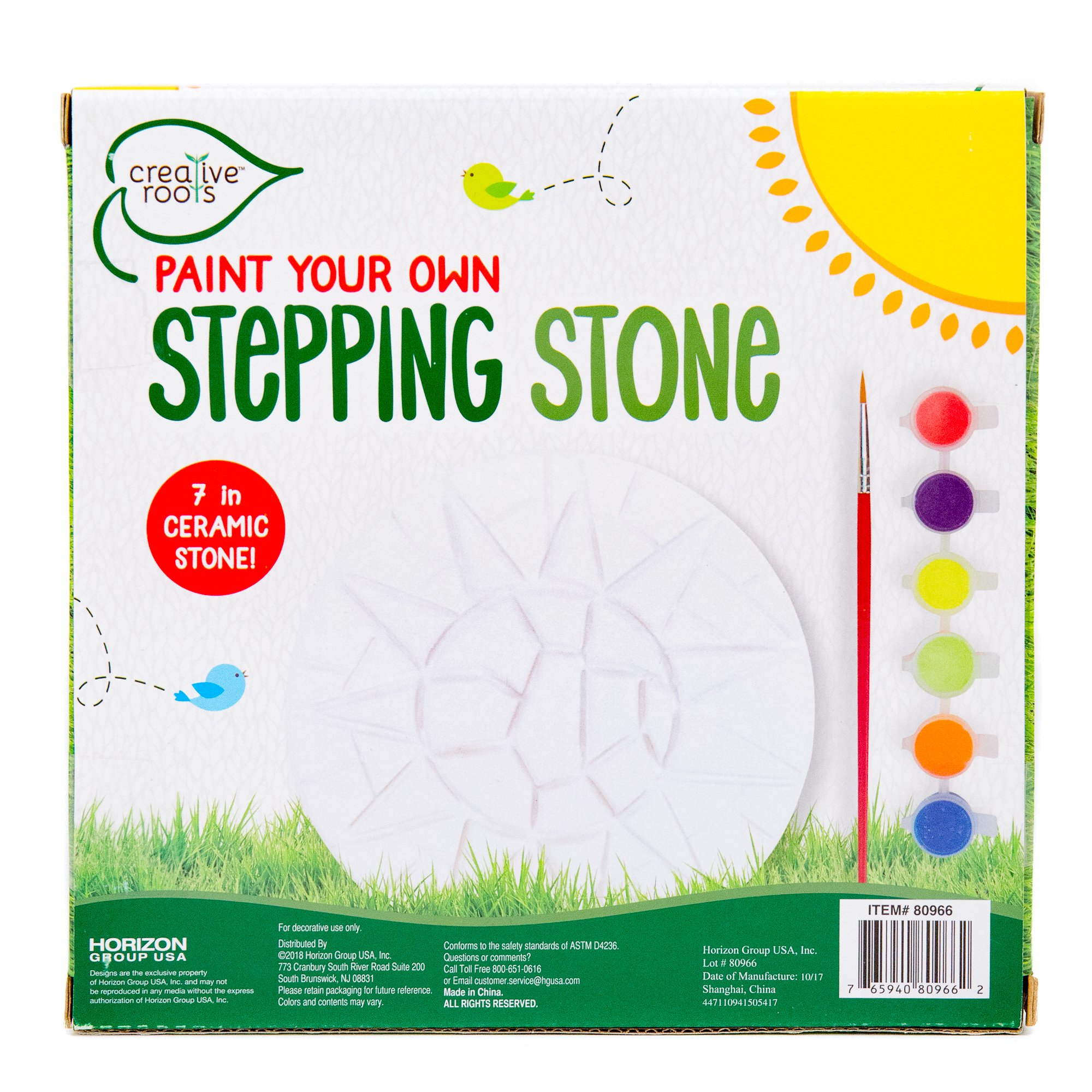 Creative Roots Mosaic Sun Stepping Stone Kit, Includes 7-Inch Ceramic Stepping Stone & 6 Vibrant Paints, DIY Garden Stone for Kids Ages 6+, Multicolor