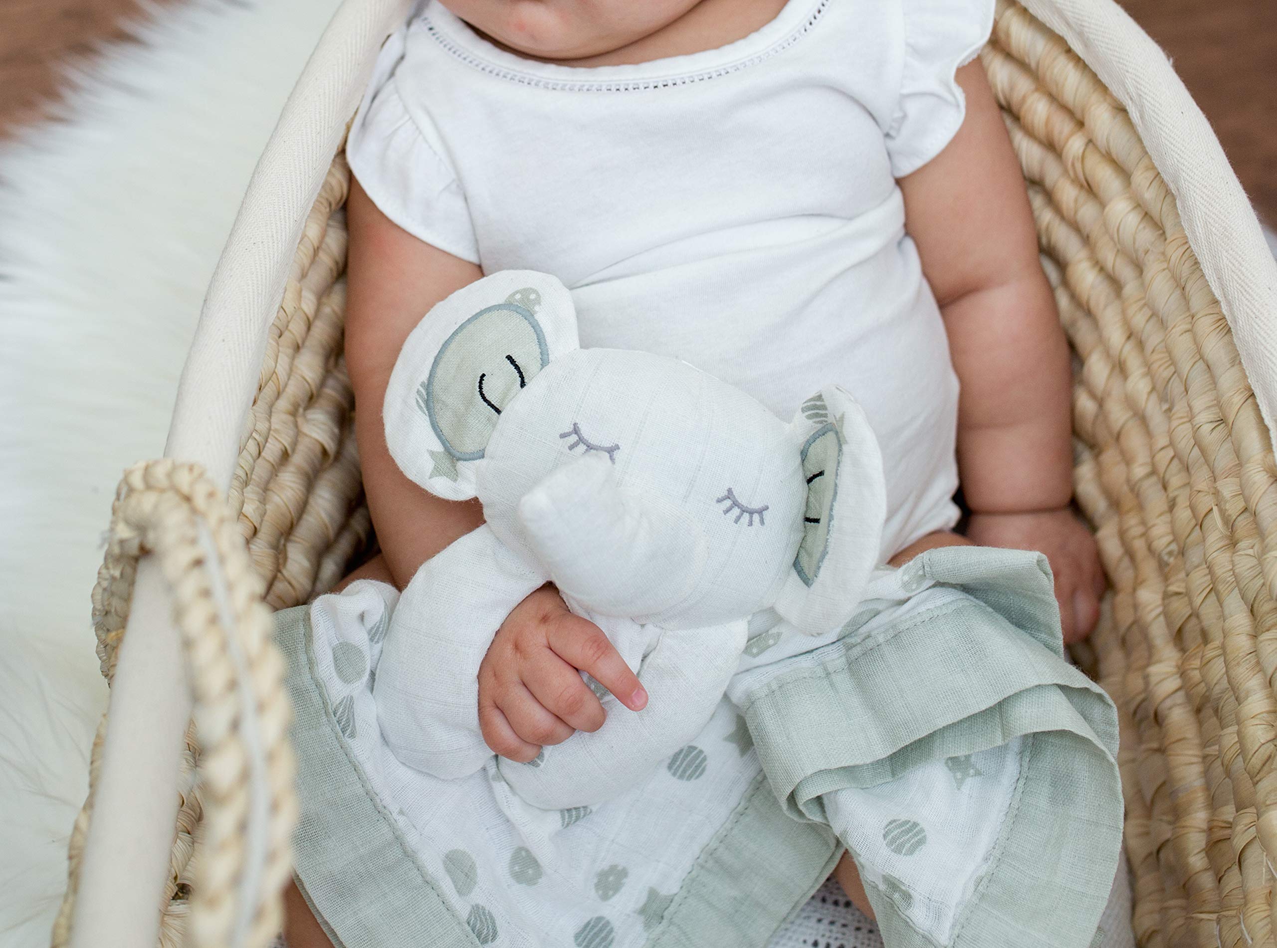 lulujo Lovey Blankets| Unisex Security Blanket & Toy| Softest Breathable Cotton Muslin| 15"x15"| Grey Elephant