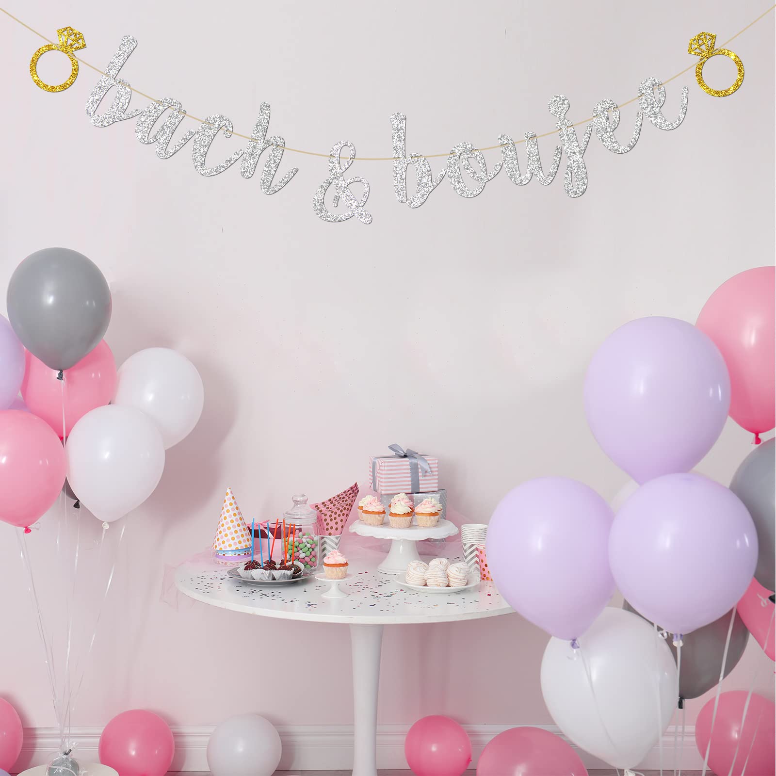 INNORU Bach & Boujee Banner, Bridal Shower, Engagement Party Decorations, Boujee Bride Banner, Wedding Bachelorette Party Decorations, Silver Glitter
