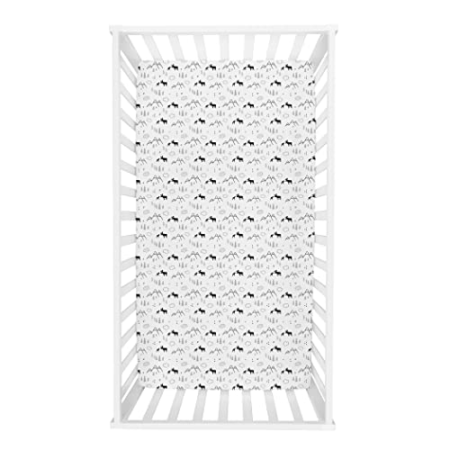 Lumberjack Moose Deluxe Flannel Fitted Crib Sheet-Moose and Mountain Print, Cotton Flannel, Black, Gray, White, Fully Elasticized, 10 in Deep Pockets, Fits Standard Crib Mattress 28 in x 52 in