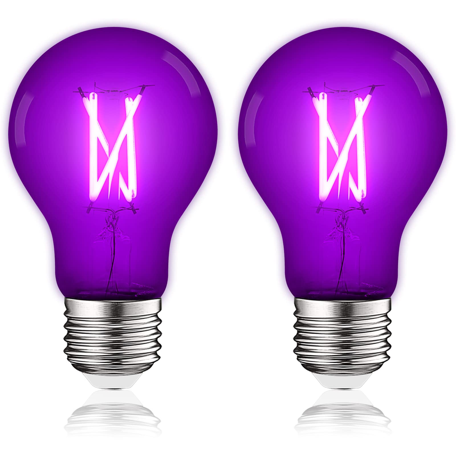 Luxrite A19 Edison LED Purple Light Bulbs, 4.5W (60W Equivalent), Colored Glass Filament, UL Listed, E26 Standard Base, Indoor Outdoor, Porch, Decoration, Party, Holiday, Event, Home Lighting (2 Pack)
