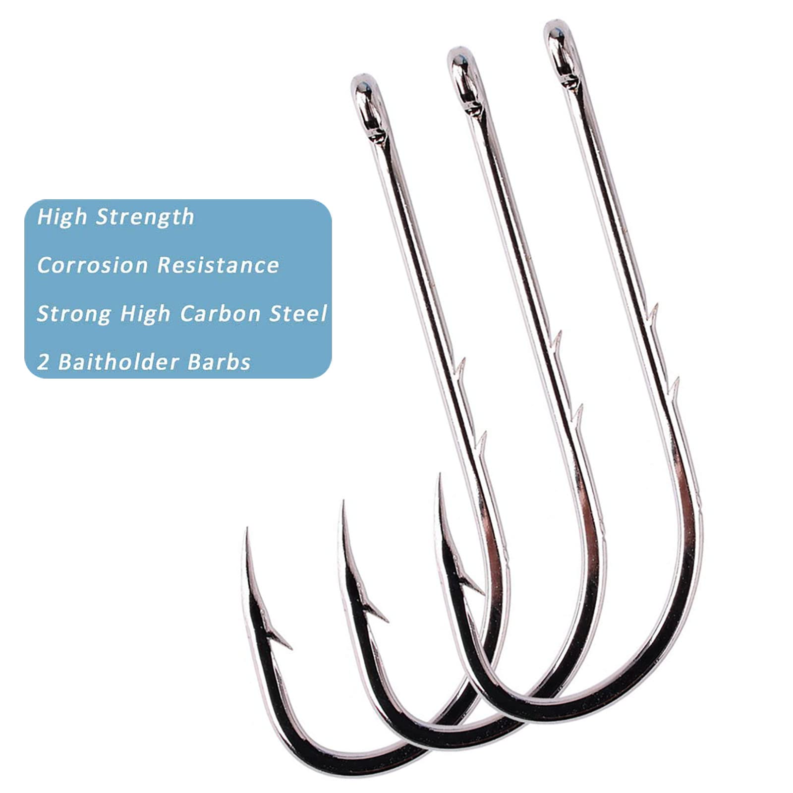 Adoolla 50pcs Bait Holder Hooks, Long Shank Fishing Hook, Straight Handle High Carbon Steel Sharp Barbed Bait Hook Fishing Tackle Accessories 12#