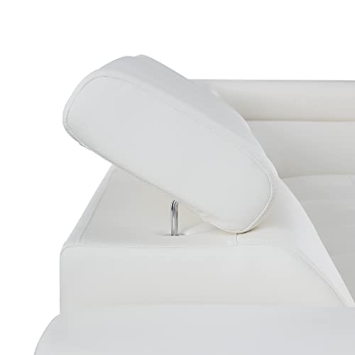 Blackjack Furniture Union Modern Faux Leather Sofa with Adjustable Headrests, Chaise, Elegant Tufted Seat, High-Density Foam and Stainless Steel Legs, Right Facing Sectional, White