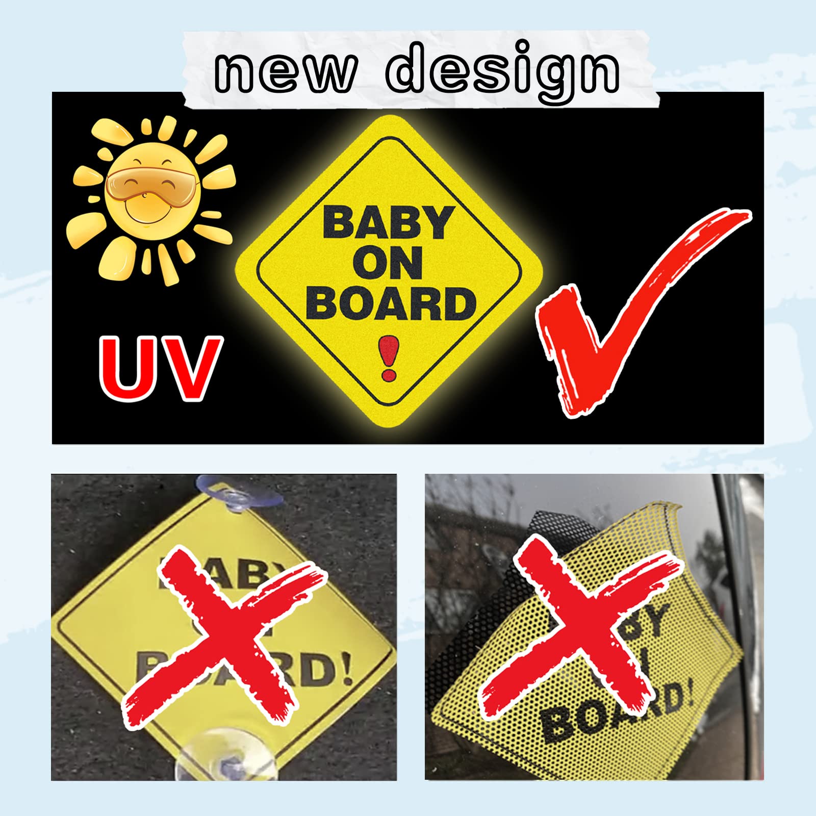 Baby on Board Sticker Signs for Cars, Reflective Baby on Board Sticker for Cars,2PCS 5"