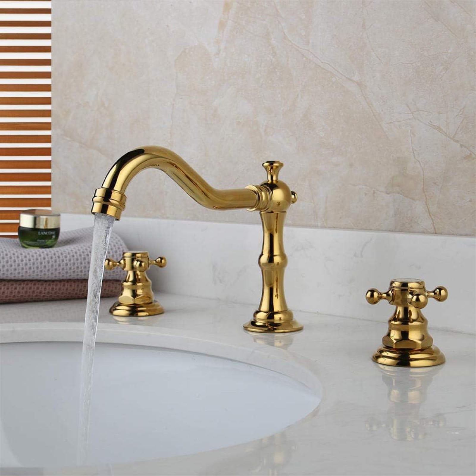 Bathroom Kitchen Basin Mixer Tap Sink Faucet 2 Handles 3Pcs Gold Bathroom Basin Faucet Bathtub Tap-Golden Plated ,Faucet