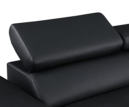 BlackJack Furniture Union Modern Faux Leather Sofa with Adjustable Headrests, Chaise, Elegant Tufted Seat, High-Density Foam and Stainless Steel Legs, Left Facing Sectional, Black