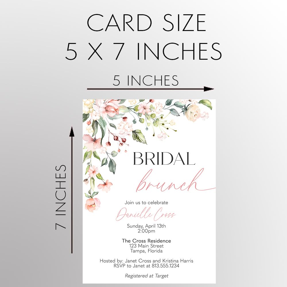 Bridal Shower Invitation Wedding Shower Invite Bridal Brunch Floral Flowers Pink Blush Spring Printed Cards Customized Personalized Cards (12 Count)