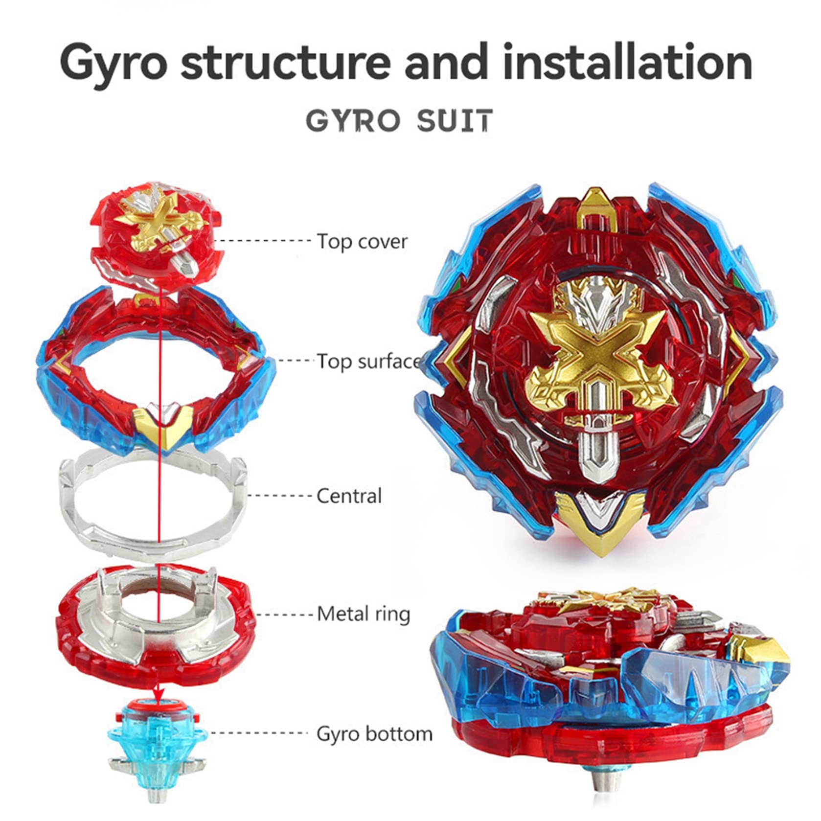 Battling Top Metal Master Fusion Gyro Starter BU B-200 Xiphoid Xcalibur Xanthus Sword'-1 Booster & Battle Left/Right Spin Sparking Burst Bey Wire Ripcord LR Launcher + Launcher Grip (B-200)