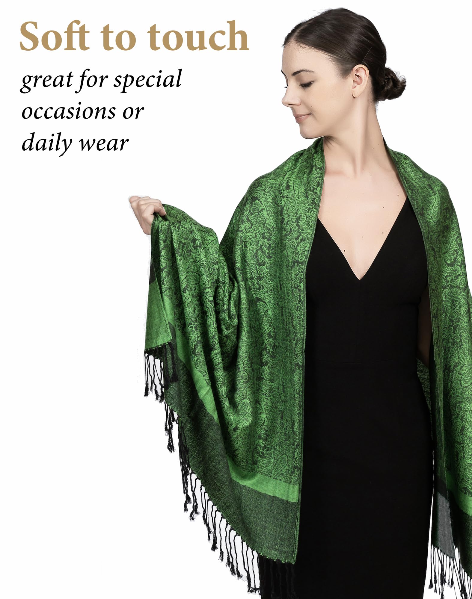 Achillea Women's Two Tone Vintage Jacquard Paisley Pashmina Shawl Wrap Scarf (Kelly Green)