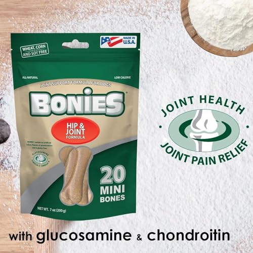 Bonies Natural Hip & Joint Formula Small-Sized Single Bone, Glucosamine & Omega Fatty Acids, Fresh Breath, Clean Teeth, Low Calories, Chicken Flavor, 15 Bones