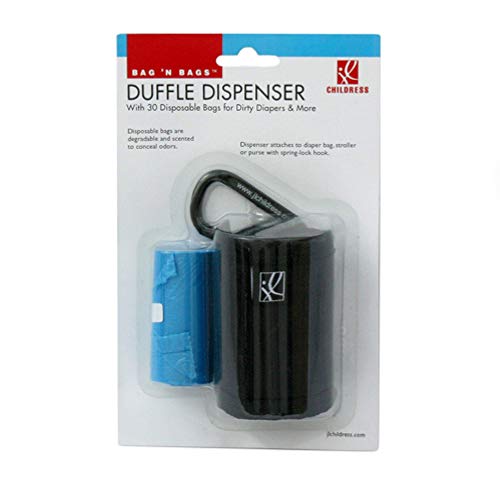 J.L. Childress Bag 'N Bags, Portable Fabric Duffel Dispenser and Waste Bag Refill, Easily Hooks to Stroller or Diaper Bag, Includes 30 Disposable Bags, Black