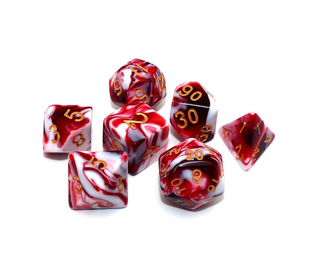 CREEBUY DND Dice Set Red Mix White Dice for Dungeon and Dragons D&D MTG 7-Die RPG Polyhedral Dice