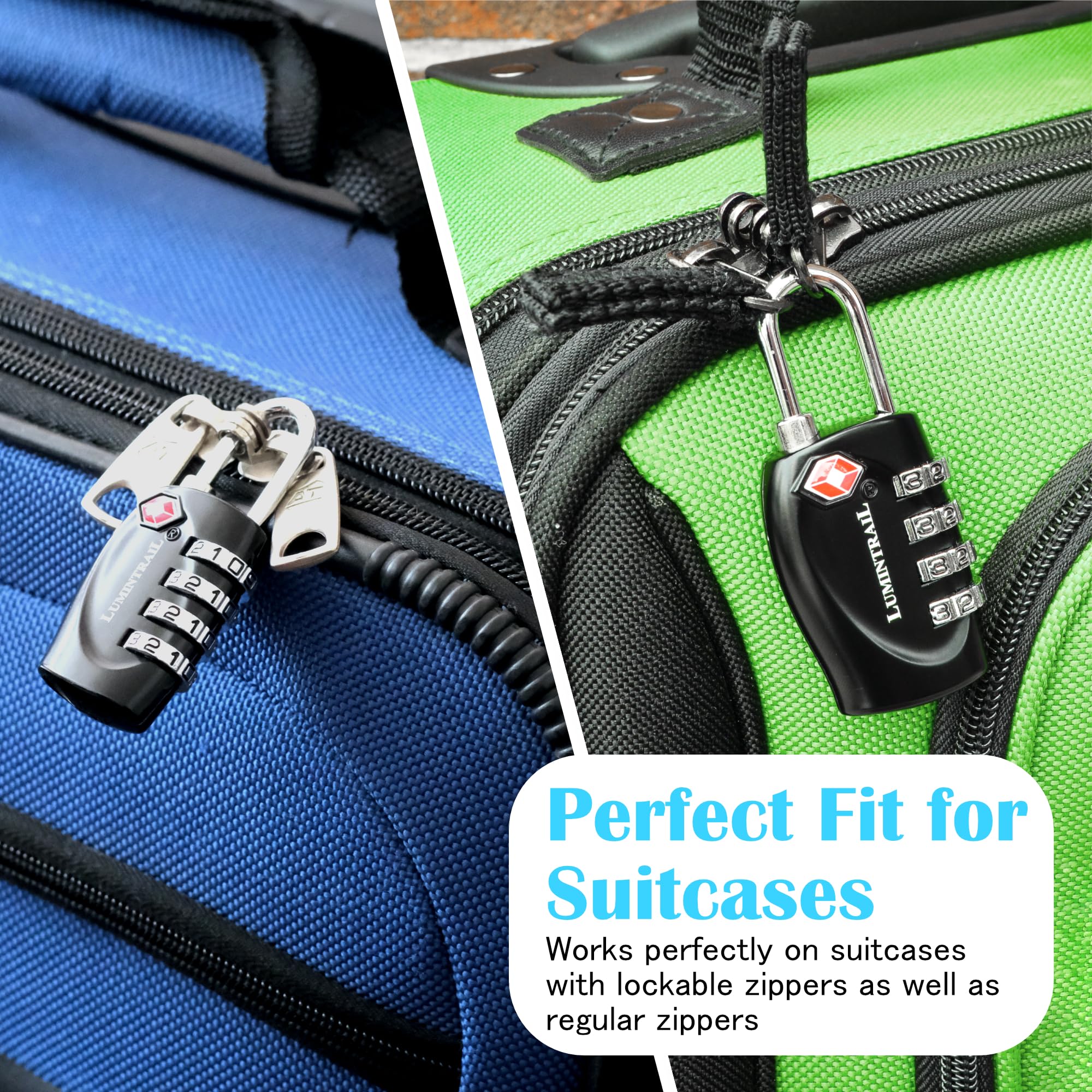 Lumintrail TSA Approved Locks, 4 Digit Combination Luggage Locks TSA Approved, Travel Locks for Luggage & Suitcase with 4-FT Steel Cable, Black, 2 Pack