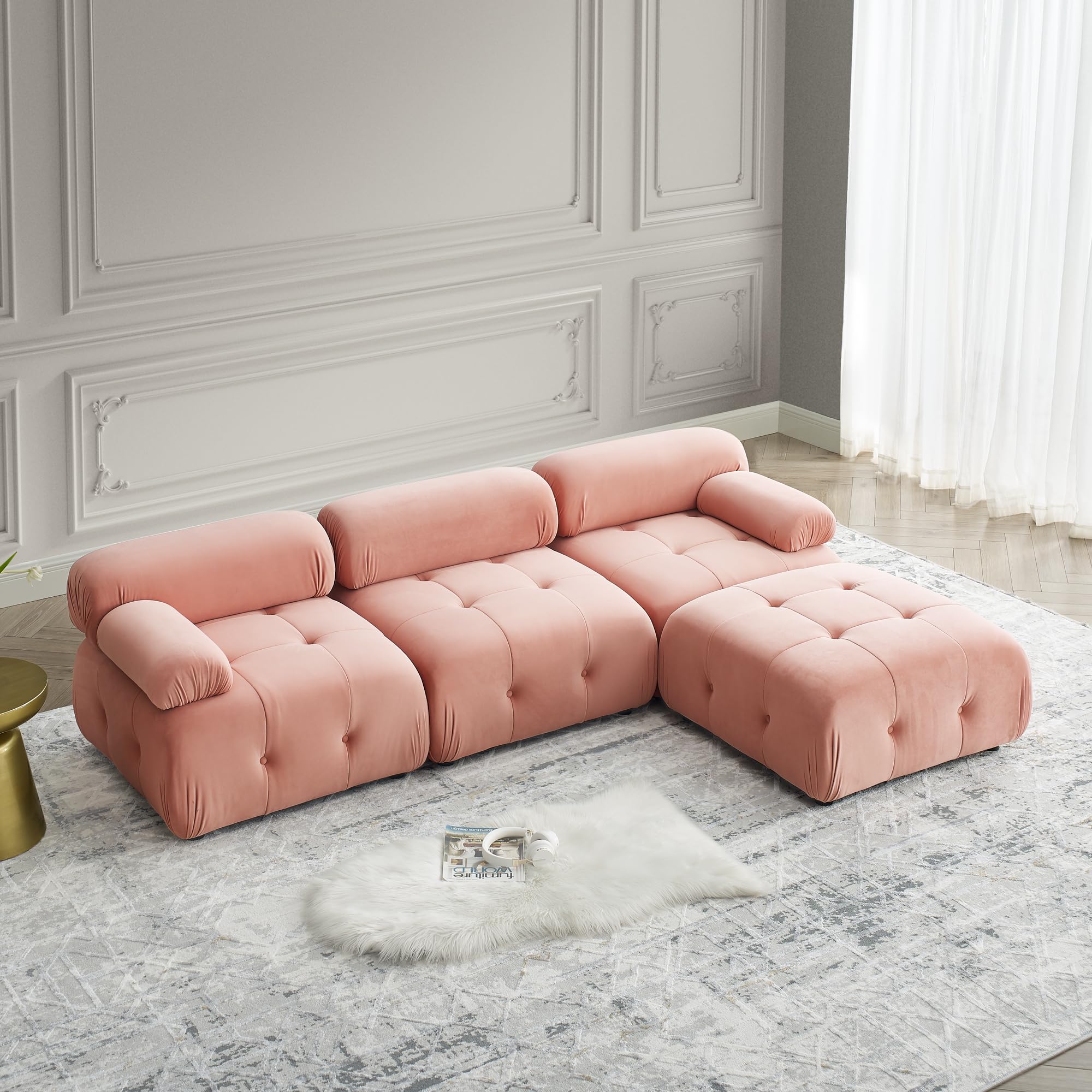 Beyetsea Cloud Modular Sectional Sofa,Cloud Modern Pink Velvet Plush Sectional Sofas Couch Modernos para Sala 2024 Bubble Couches for Living Room Bedroom Apartment (Pink Velvet )