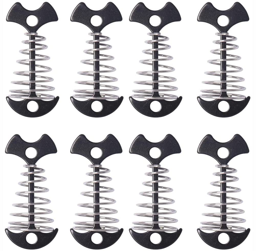 Alnicov 10Pcs Deck Plank Board Tent Stakes,Fishbone Deck Anchor Pegs with Spring Buckle for Outdoor Camping Hiking,Black
