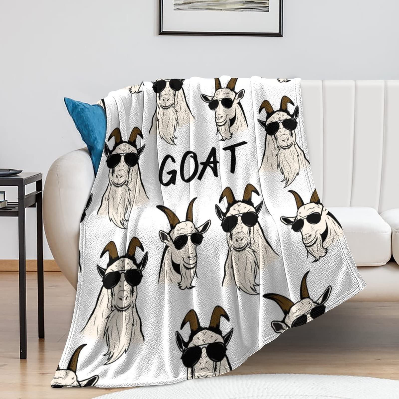 Goat Blanket for Girls - 60x80 Inches Twin Size - Soft Fuzzy Plush Throws Gift - White Funny Throw Blanket for Bed, Couch, Living Room