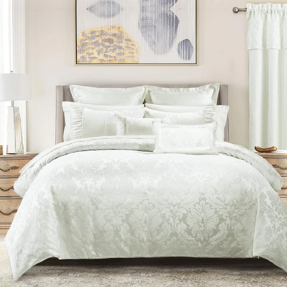 Wholesalebeddings 7pc Duvet Cover Set (Sara Jacquard Cotton Blend) King-California King, White