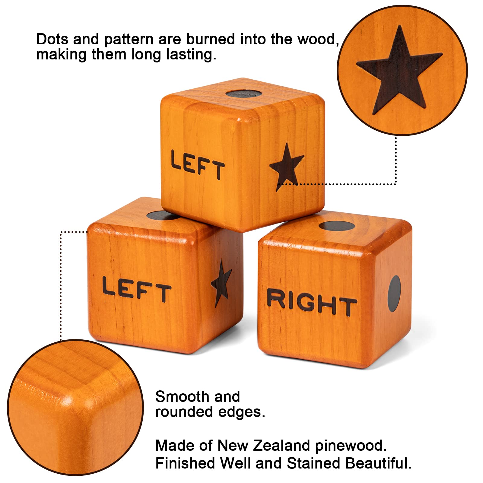 Crobyi Giant Right Center Left Dice Game with 24 Large Chips & Carry Bag. 3.5" Giant Wooden Outdoor & Lawn Dice Game for Family.