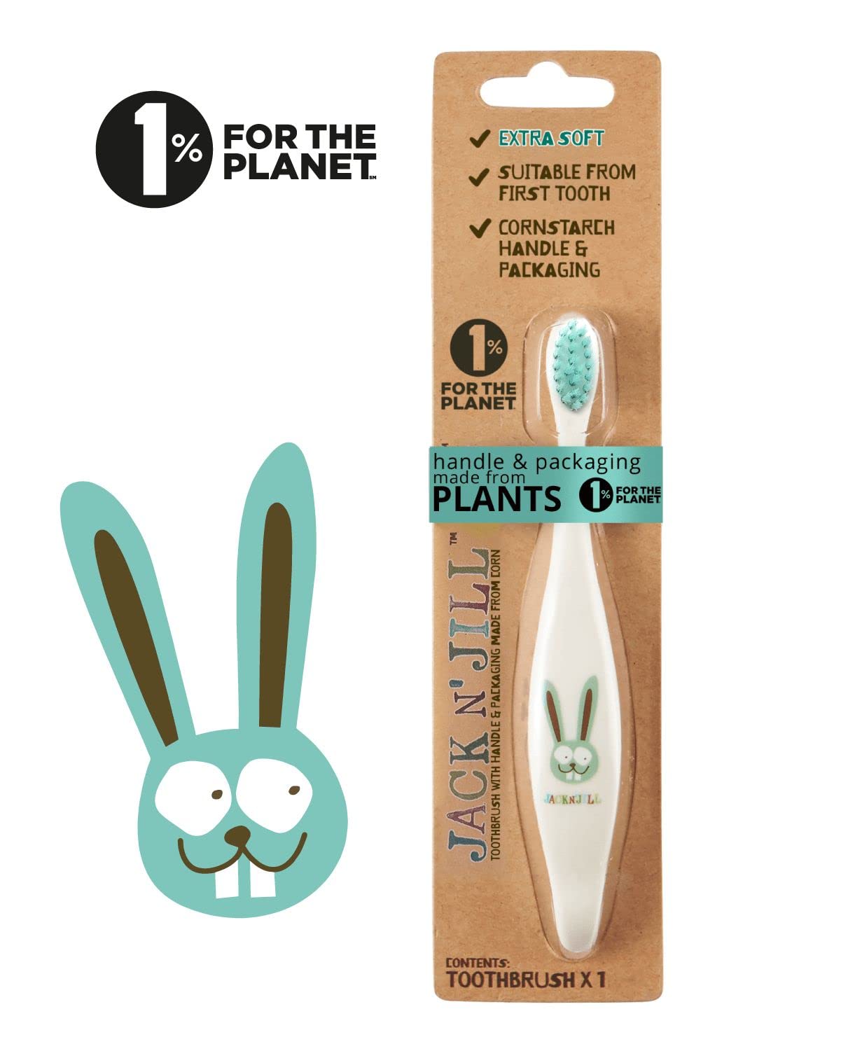 Jack N' Jill Bio Toothbrush (TM) Compostable & Biodegradable Handle BUNNY