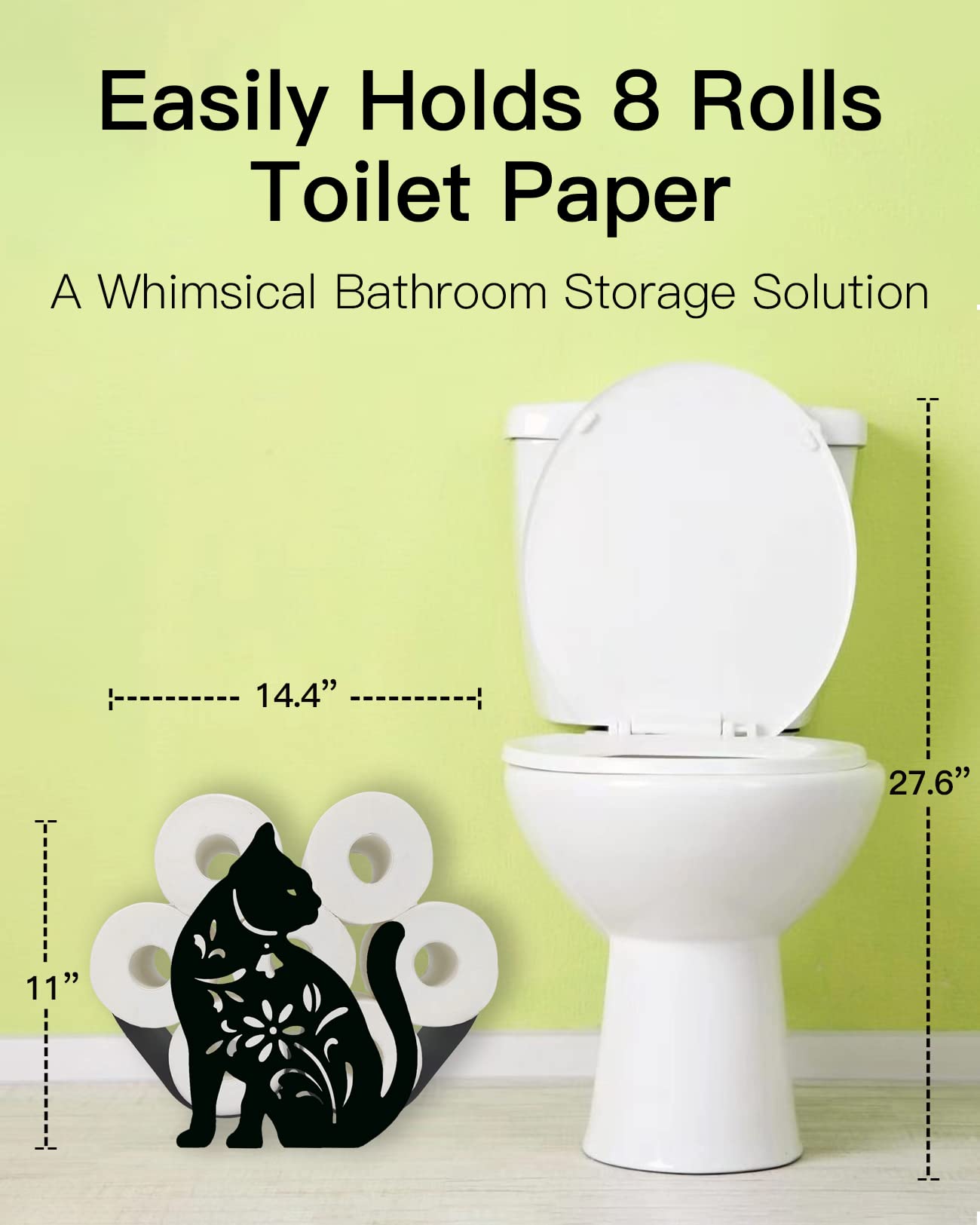 Cute Cat Toilet Paper Storage Stand Decorative, Metal Animal Bathroom Decor 8 Rolls Toilet Paper Holder, Freestanding Tissue Organizer