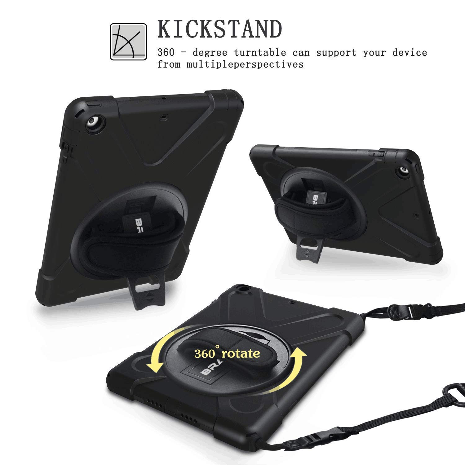 ZenRich iPad 5th/6th Generation Case, iPad 9.7 Case 2017/2018 with Rotatable Kickstand,Hand Strap and Shoulder Strap zenrich Heavy Duty Shockproof Case for A1822/A1823/A1893/A1954,Black