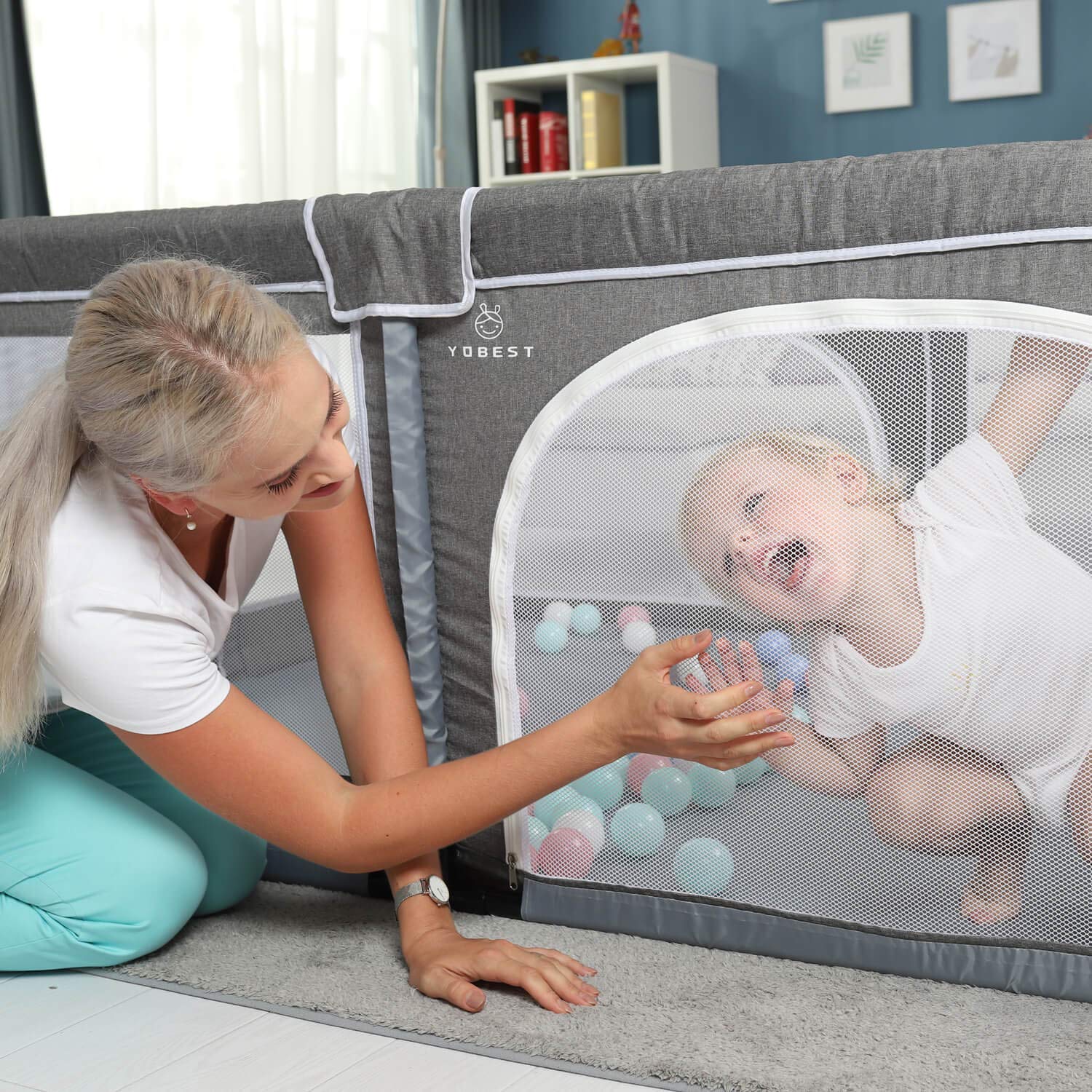 Baby Playpen, CVTER Extra Large Play Yard with Gate, Playpen for Toddler, Infant Safety Activity Center, Children's Fences Packable & Portable