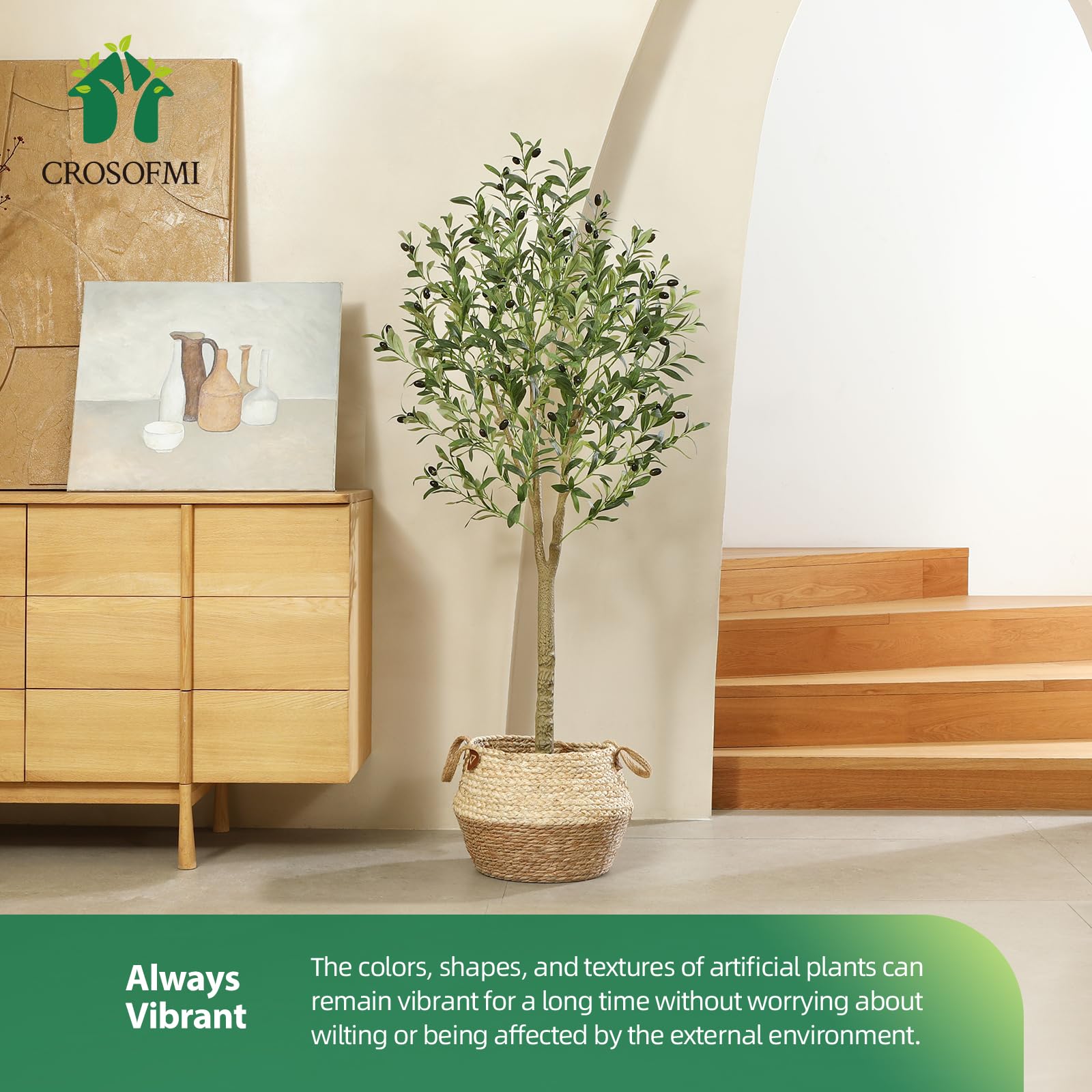CROSOFMI Artificial Olive Tree Plant 5 Feet Fake Topiary Silk Tree, Perfect Faux Plants in Pot for Indoor Outdoor House Home Office Garden Modern Decoration Housewarming,2Pack