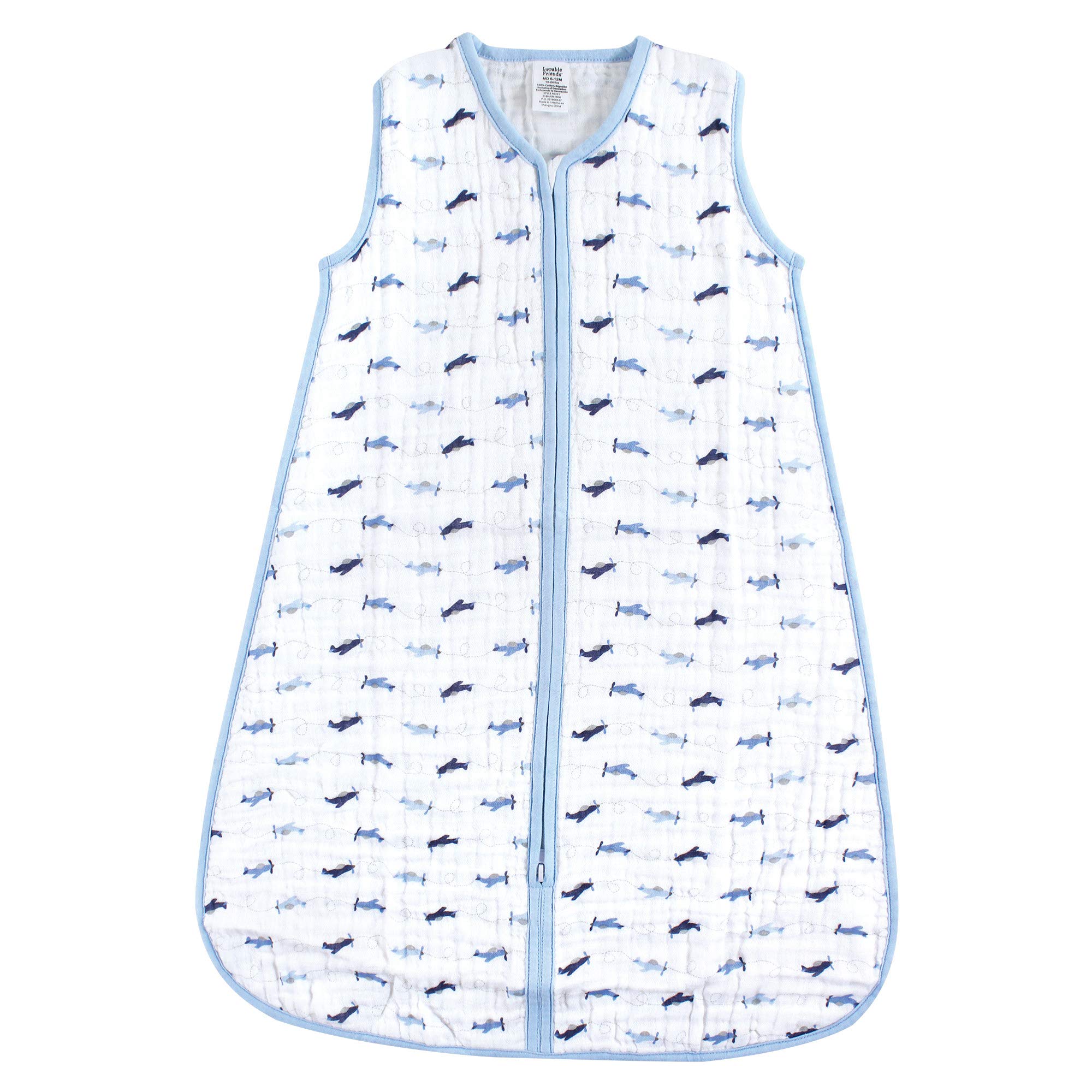 Luvable Friends Unisex Baby Sleeveless Muslin Cotton Sleeping Bag, Sack, Blanket, Airplanes Muslin, 12-18 Months