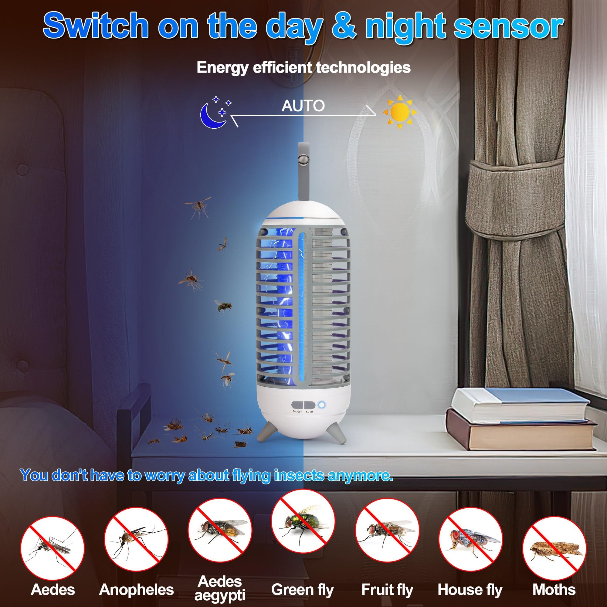 Bug Zapper,Wireless Mosquito Killer Lamp, Indoor and Outdoor Mosquito Killer Lamp, Rechargeable 2 in 1, Suitable for Patio, Home, Backyard, Yard, Garden, Campsite (Blue)