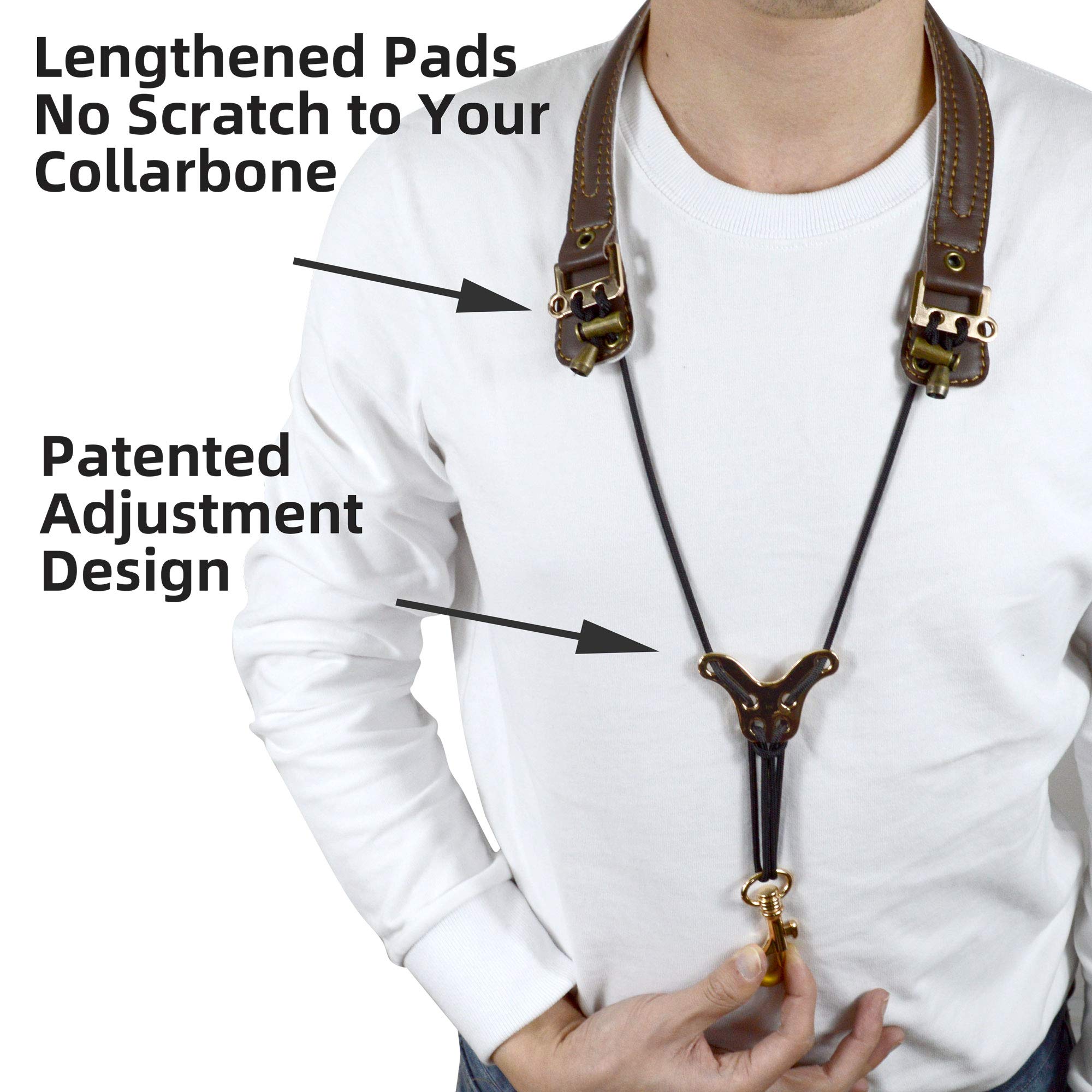 adorence Leather Saxophone Neck Strap - (Ergonomic, Breathable, Metal Swivel Snap Hook) Sax Neck Strap for Alto Tenor -Black