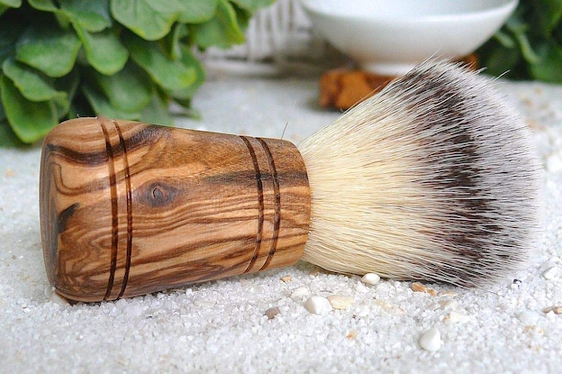 Shaving brush vegan/synthetic handle olive wood by DOM