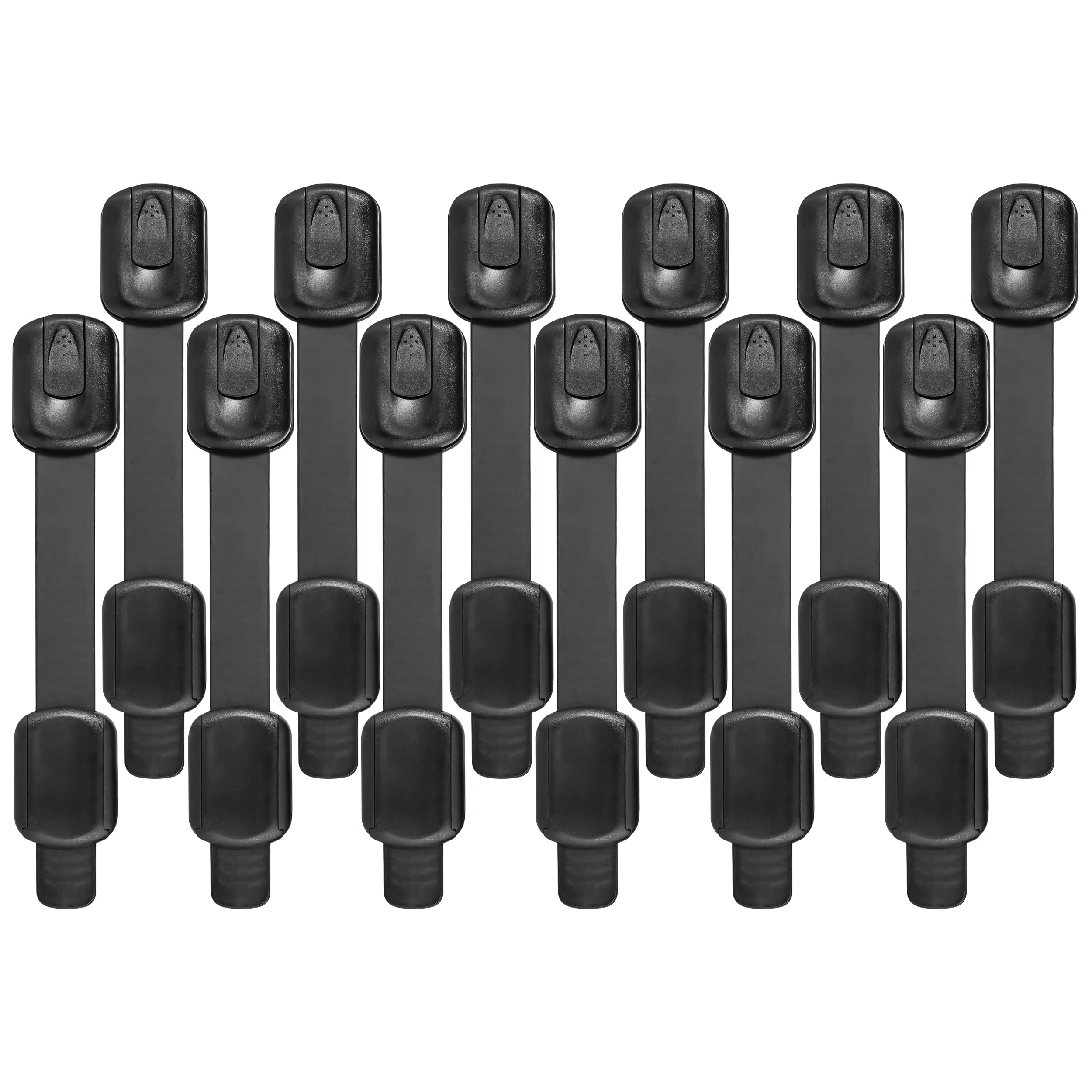 Baby Proof Cabinet Lock & Straps Latches Child Drawer Latches with 3M Adhesives Adjustable Non Drilling Safety Cabinet Locks Straps Baby Drawer Locks for Kids Baby Multi-Function 12 Pack (Black)