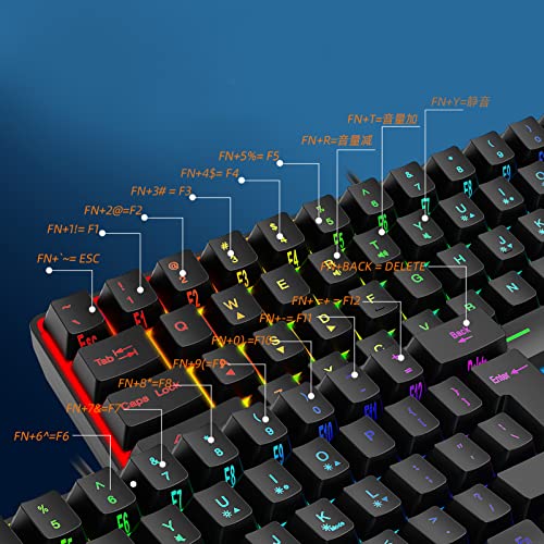 Acogedor Gaming Keyboard, 61 Keys USB Wired RGB Breathe Lighting Mechanical Keyboard for Win XP/Vista/7/8 32/64bit, for Win 8 Pro, FN Combination Shortcut Keys