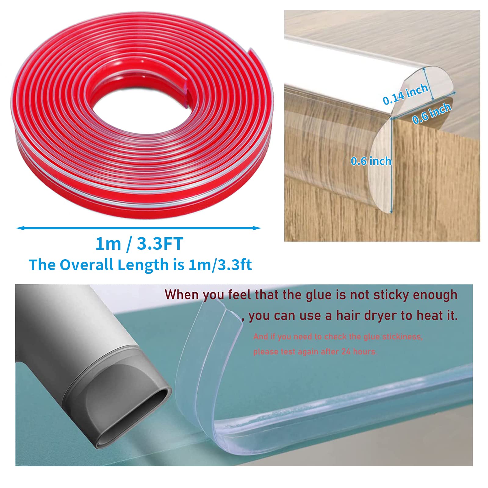 Baby Proof Corners and Edges,Edge Protector Strip Clear, 6.6ft Silicone PVC Pre-Tape Adhesive with 8 psc Baby Proofing Corner Protectors for Against Sharp Corners of Cabinet Table Drawer