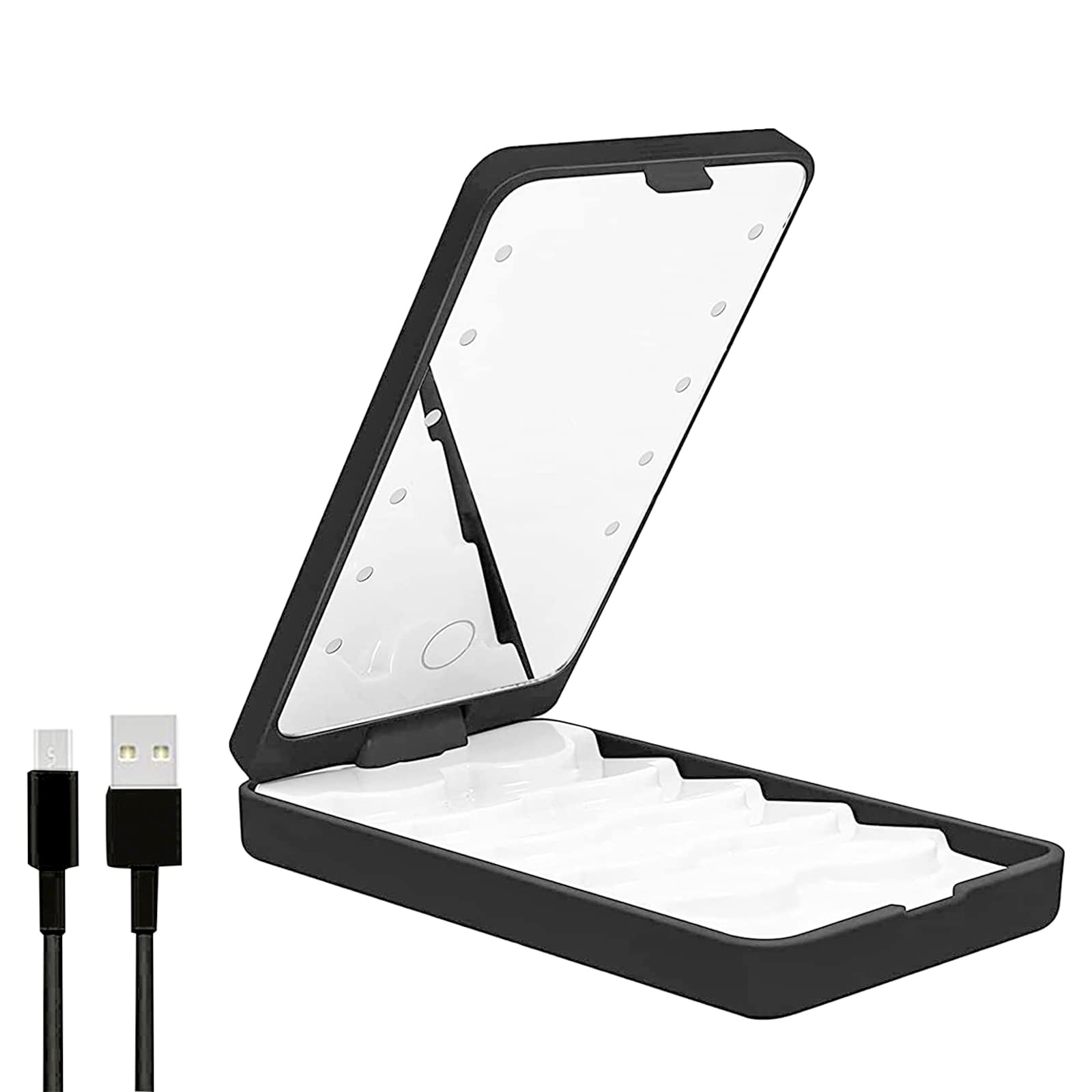 AREMOD Lash Mirror, Eyelash Case 3 Layer False Eyelash Holder Case Lash Organizers and Storage Empty Travel Cosmetic Eyelash Container with Mirror for Makeup(Black)