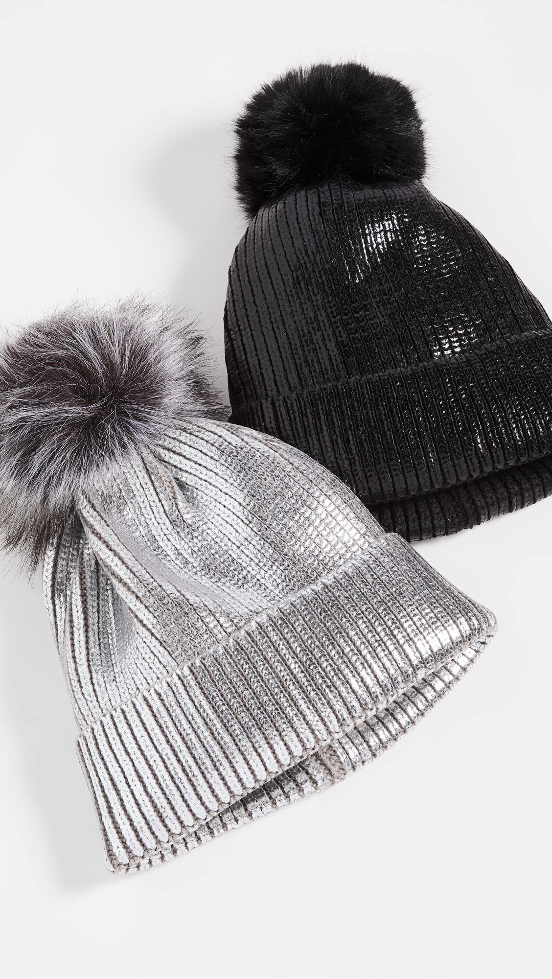 Adrienne Landau Women's Metallic Hat with Pom, Silver, One Size