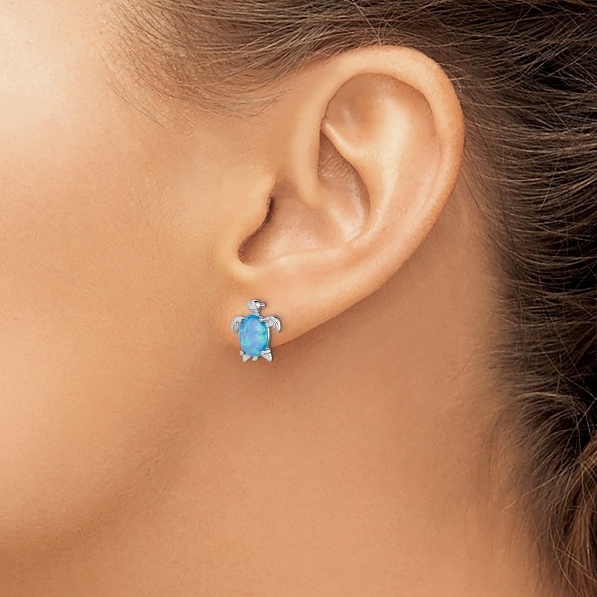 925 Sterling Silver Polished Simulated Opal Turtle Post Earrings Measures 12x10mm Wide Jewelry for Women