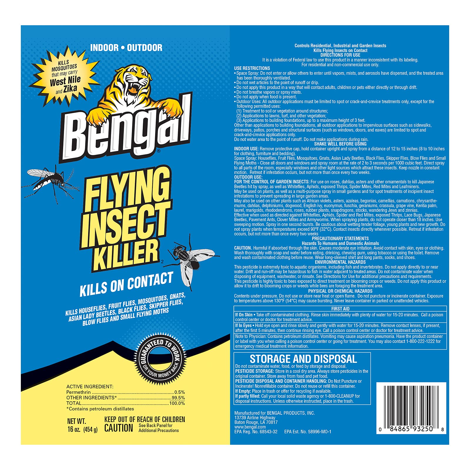 Bengal Flying Insect Killer, Indoor and Outdoor Fly and Mosquito Killer Spray, 16 Oz. Aerosol Can