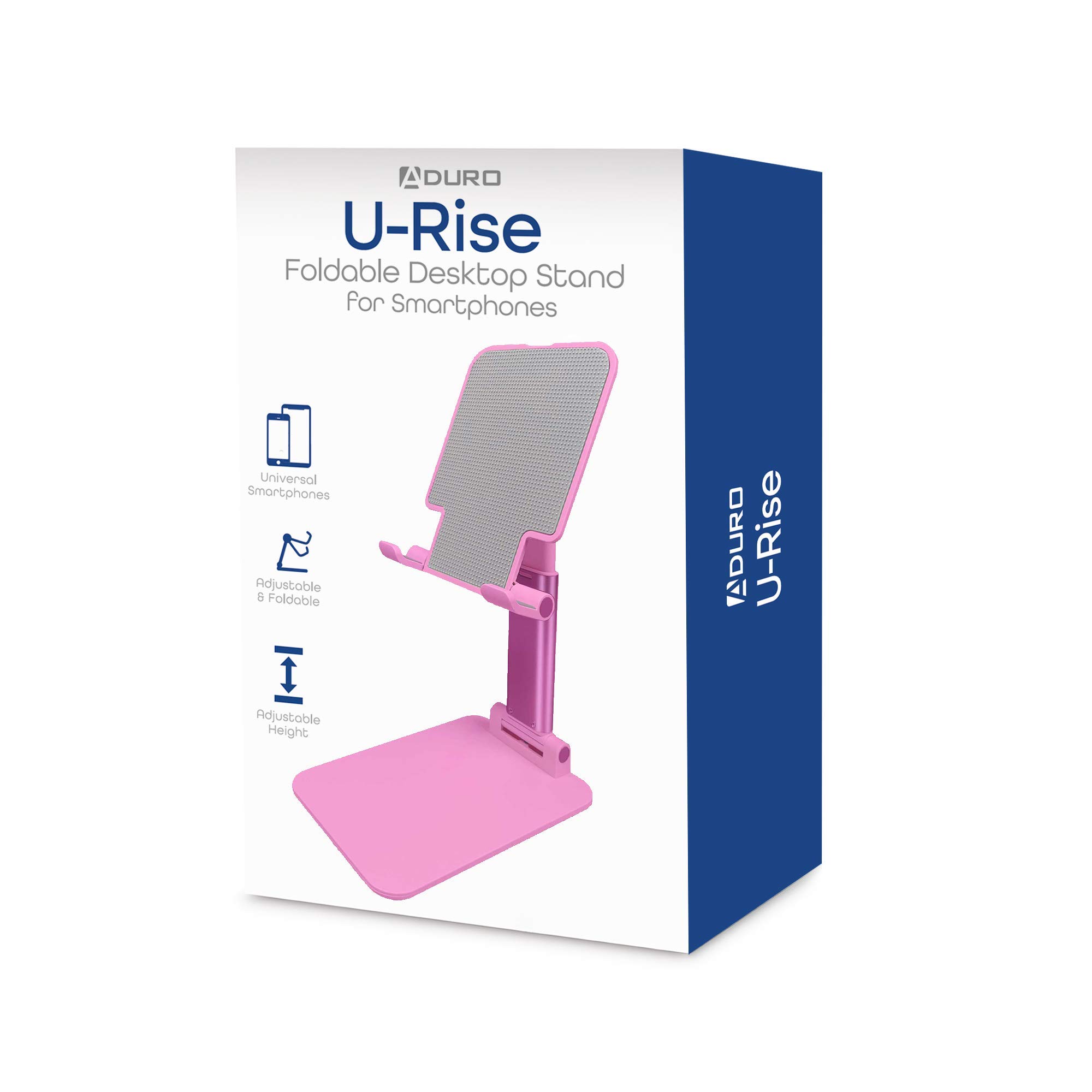 Aduro U-Rise Phone Stand Holder, Foldable & Portable Height Adjustable Cell Phone Holder Universal Cell Phone Stand for Desk Pink