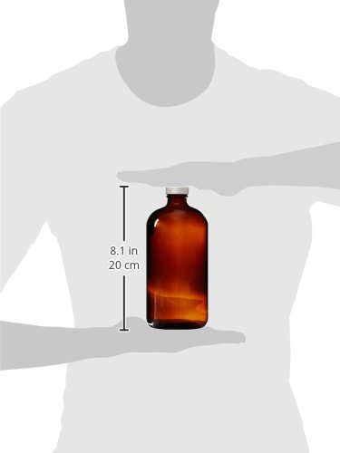 JG Finneran 9A-175-2 Amber Borosilicate Glass Precleaned Boston Round Bottle with White Polypropylene Closure and PTFE Lined, 33-400mm Cap Size, 1000mL Capacity (Pack of 12)