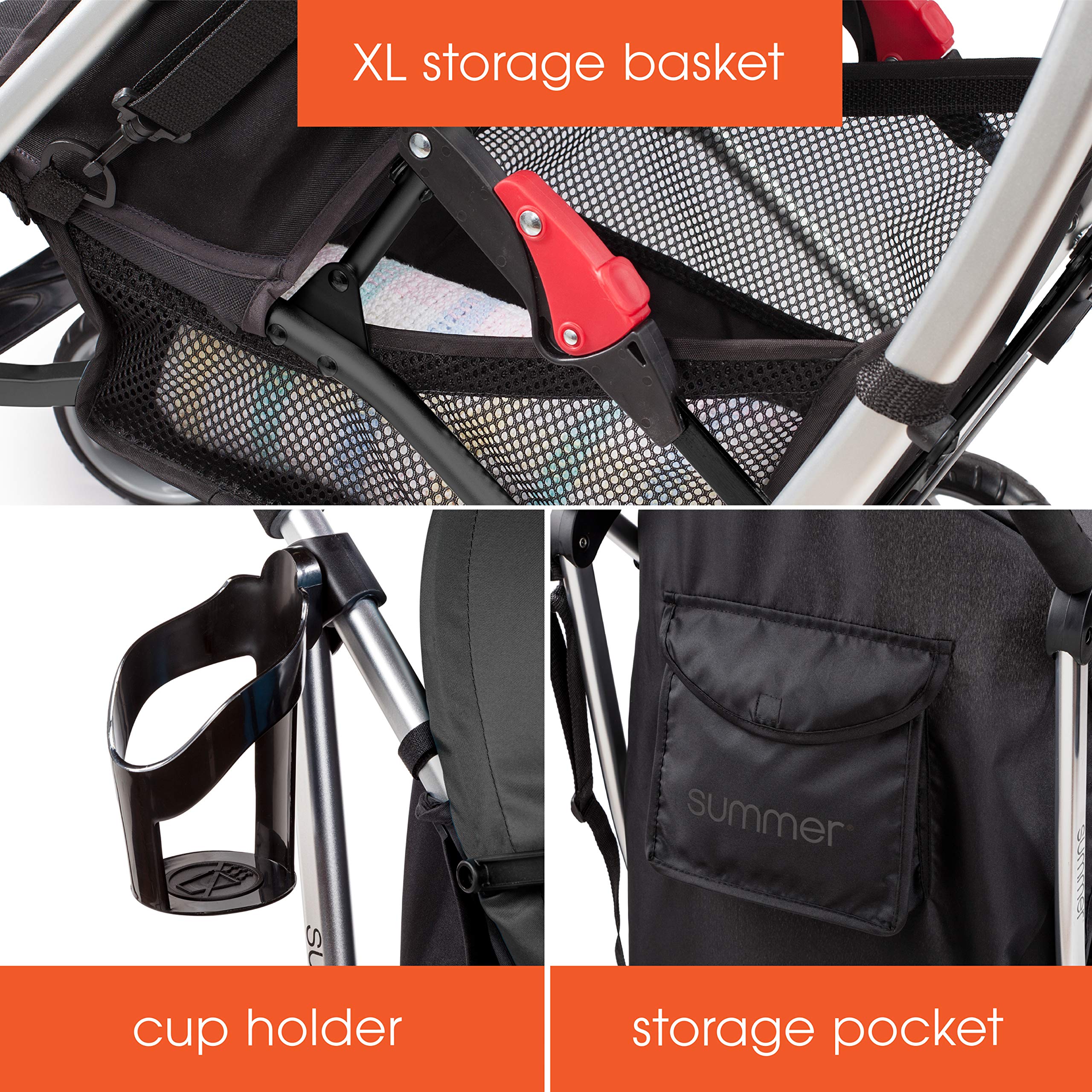 Summer Infant 3Dlite Convenience Stroller, Gray - Lightweight Stroller with Aluminum Frame, Large Seat Area, 4 Position Recline, Extra Large Storage Basket - Infant Stroller for Travel and More