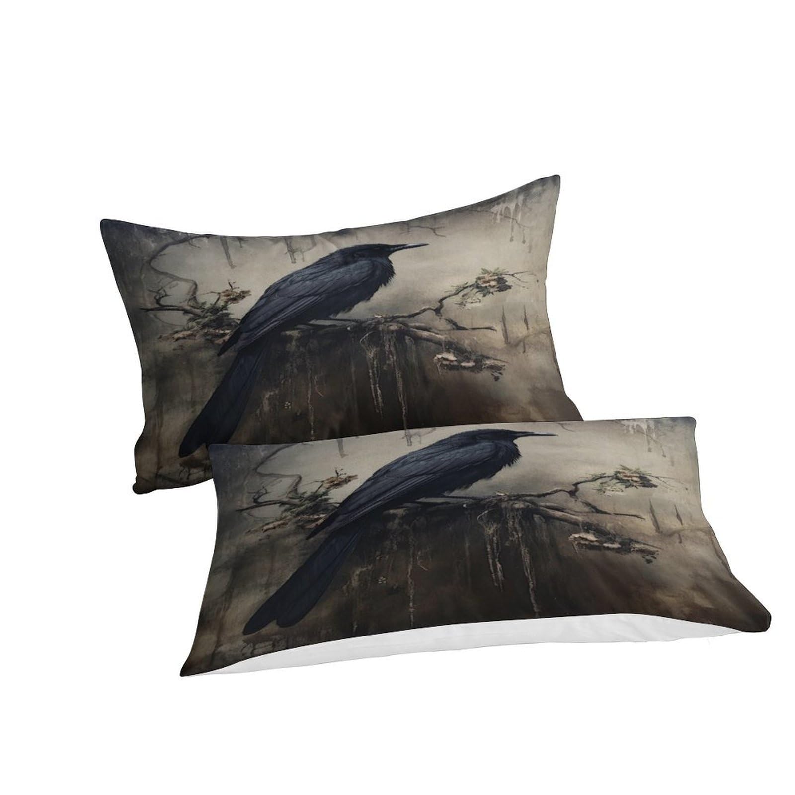 BUKISA 3D Printed Raven Comforter Cover Set for Kids Child Girls Boys Bedroom Textile Suit Skin-Friendly Crows Bedding Set Breathable Twin(173x218cm) Duvet Quilt with Pillowcases