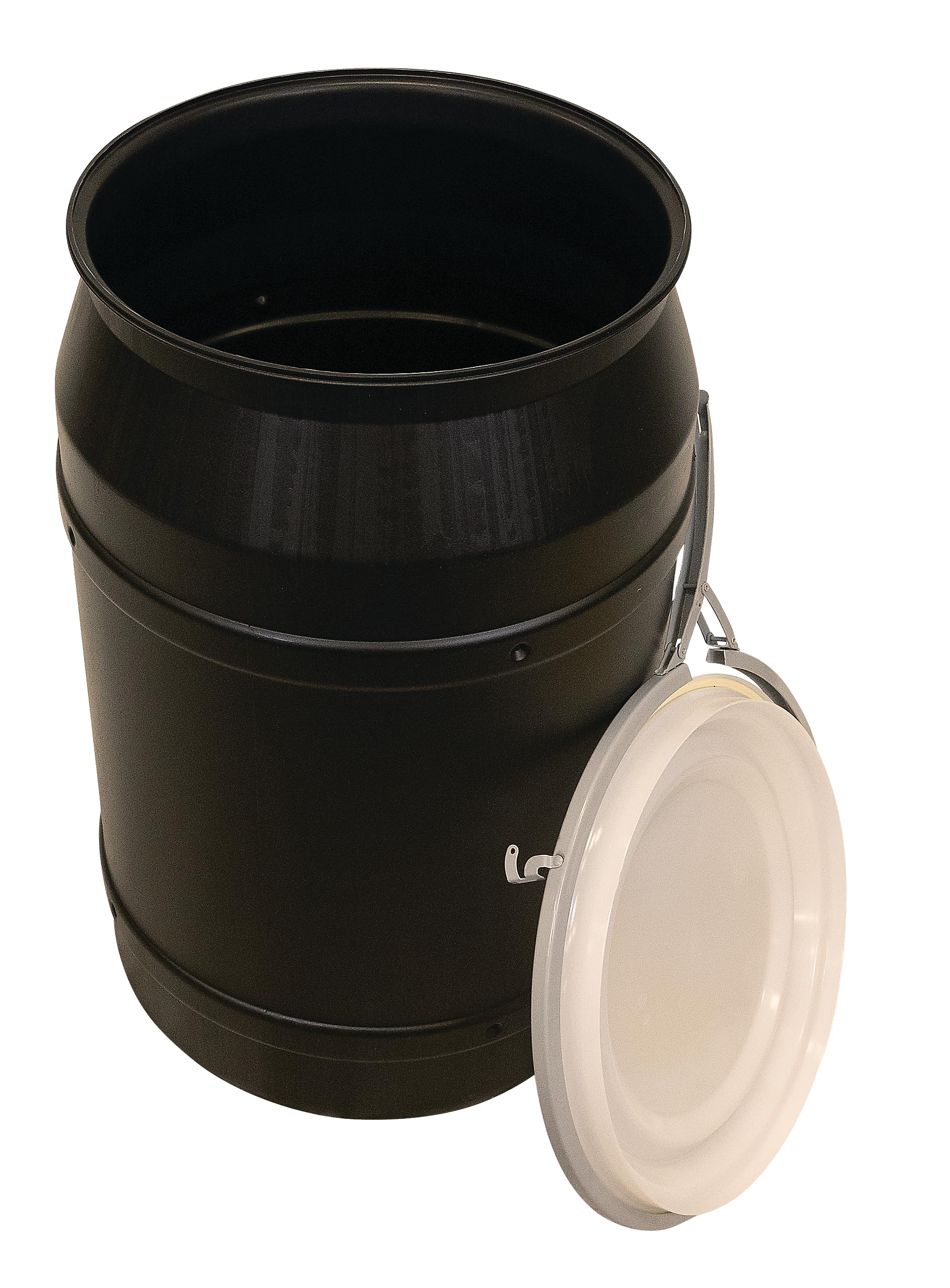 Eagle 55 Gallon Plastic Drum with Lid, Metal Lever-Lock, 36.4"x22.5", Open Head Lab Pack Drum Made of Durable, Lightweight HDPE, Withstands Weather and Chemicals, Made in USA, Black, 1656MBLK